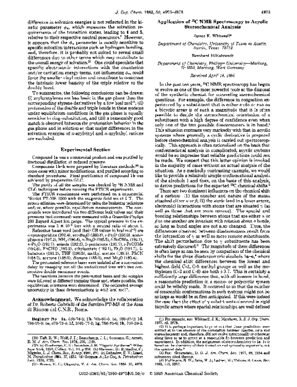 Pdf Application Of Carbon 13 Nmr Spectroscopy To Acyclic Stereochemical Analysis