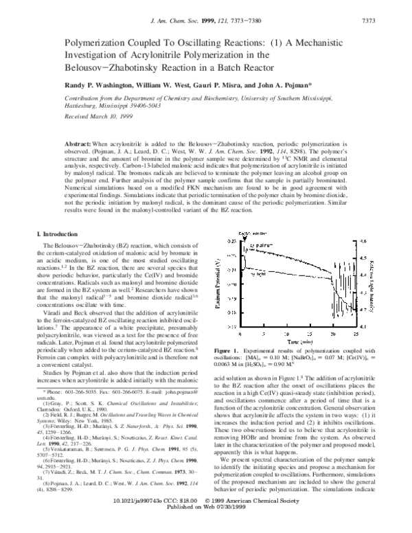 (PDF) Polymerization Coupled To Oscillating Reactions: (1) A ...