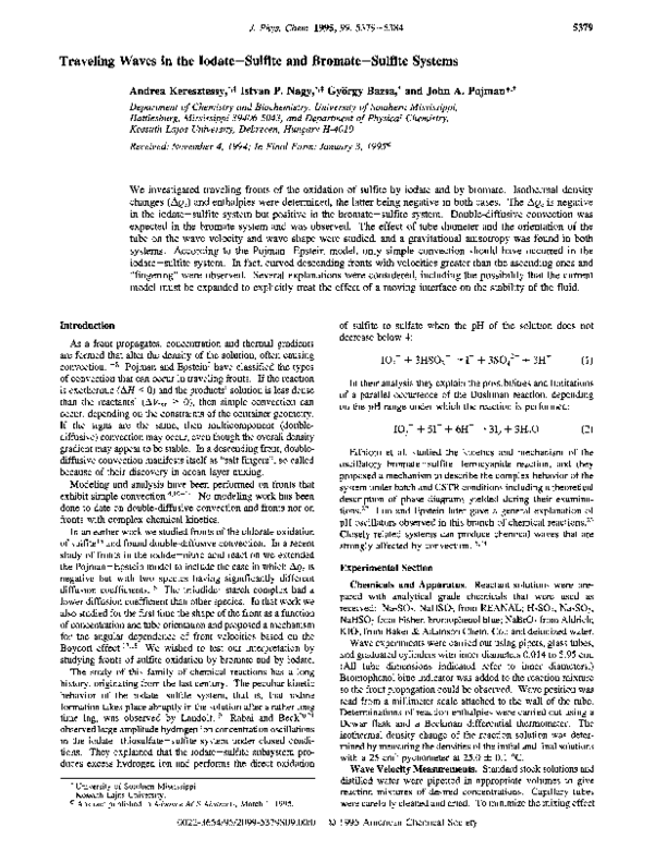 (PDF) Traveling Waves in the Iodate-Sulfite and Bromate-Sulfite Systems ...
