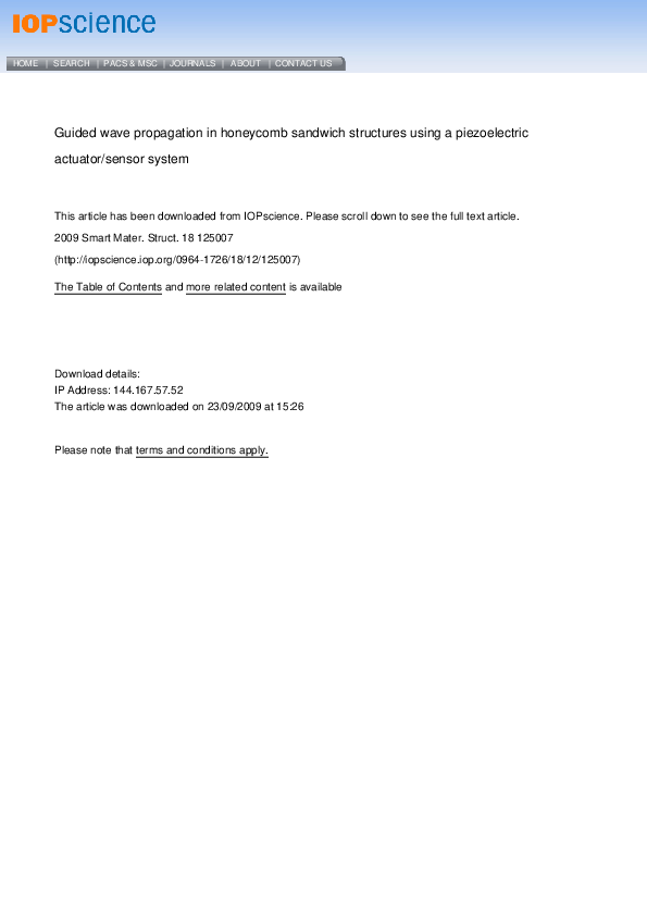 Pdf Guided Wave Propagation In Honeycomb Sandwich Structures Using A Piezoelectric Actuator