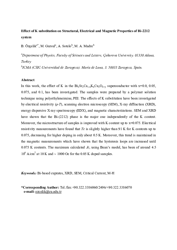 (PDF) Effect of K substitution on Structural, Electrical and Magnetic Properties of Bi-2212 system