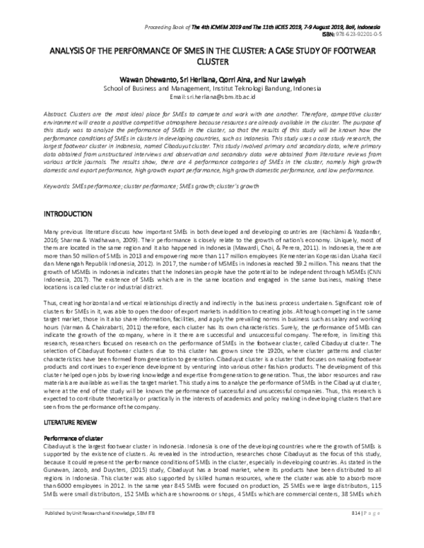 (PDF) Analysis of the performance of SMEs in the cluster: A case study of footwear cluster