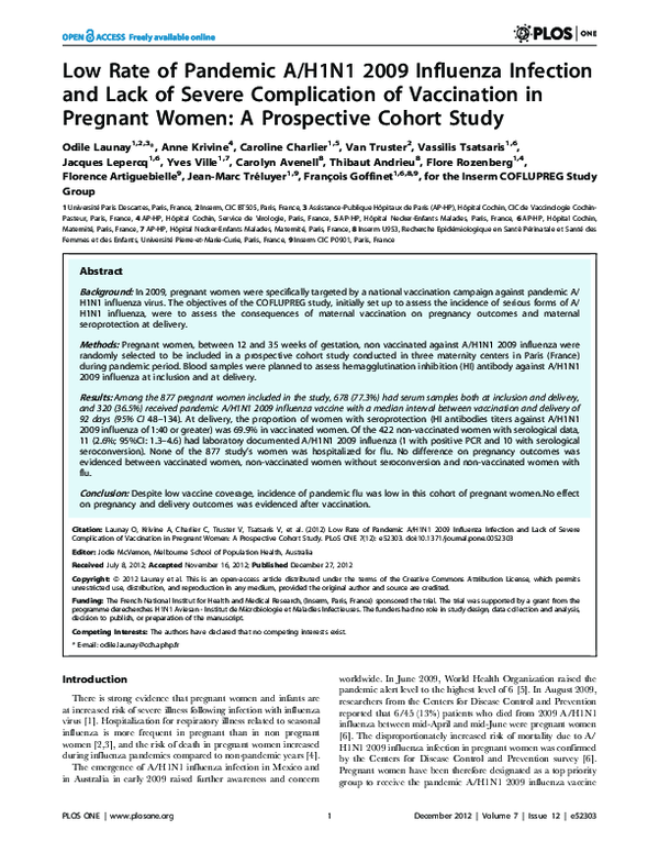 (PDF) Low Rate of Pandemic A/H1N1 2009 Influenza Infection and Lack of ...