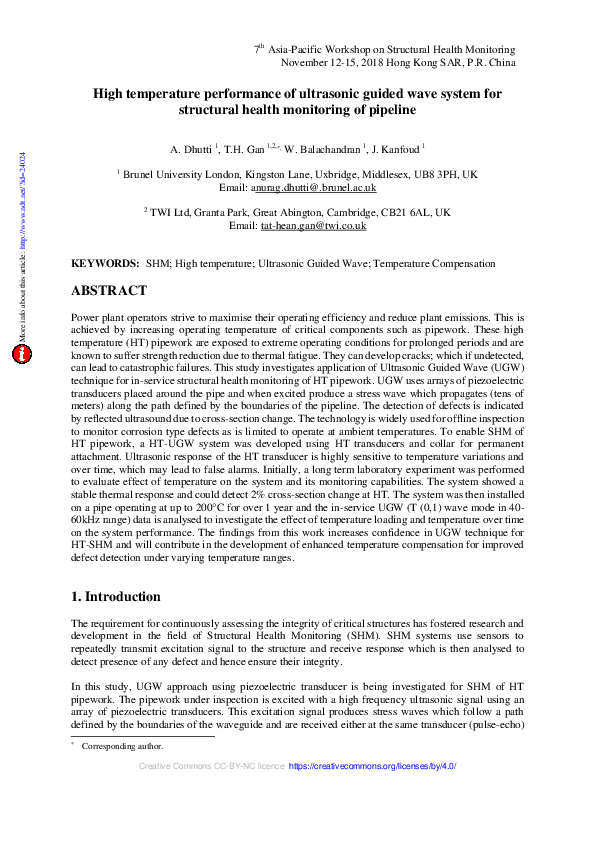 Pdf High Temperature Performance Of Ultrasonic Guided Wave System For Structural Health