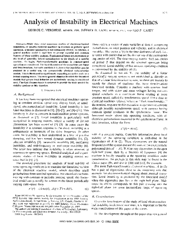 (PDF) Analysis of Instability in Electrical Machines
