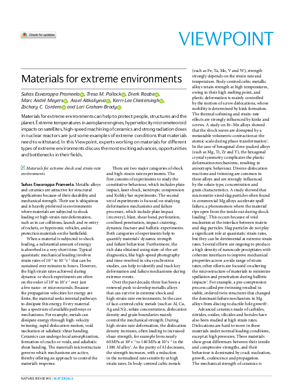 (PDF) Materials for extreme environments