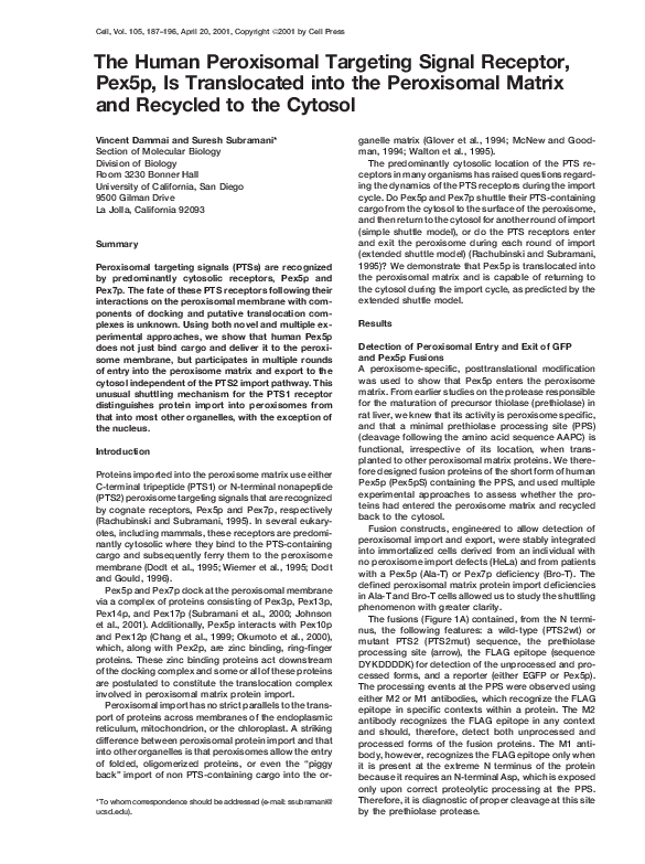 (PDF) The Human Peroxisomal Targeting Signal Receptor, Pex5p, Is ...