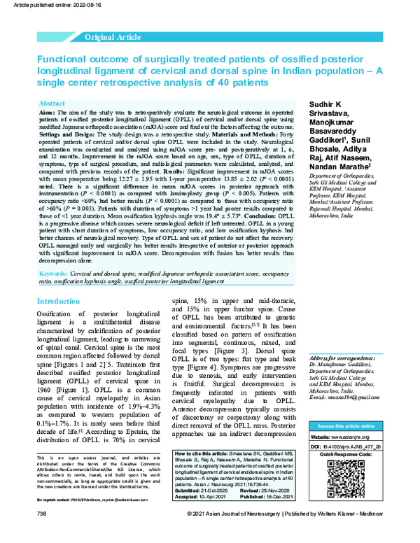 (PDF) Functional outcome of surgically treated patients of ossified ...