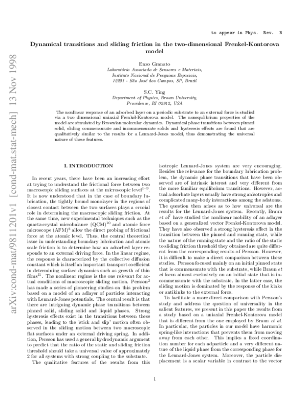 (PDF) Dynamical transitions and sliding friction in the two-dimensional ...