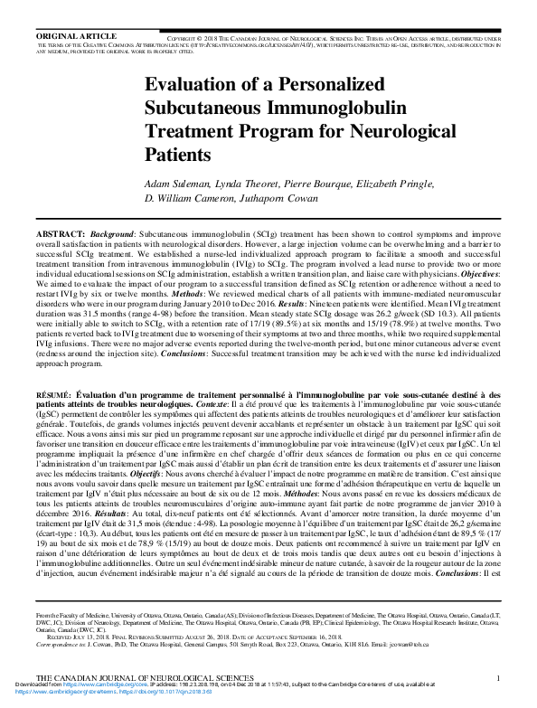 (PDF) Evaluation of a Personalized Subcutaneous Immunoglobulin Treatment Program for ...