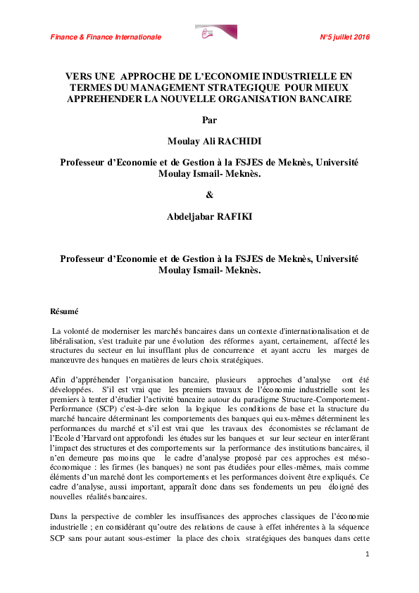 (PDF) Vers une Approche de l'Economie Industrielle en Termes du ...