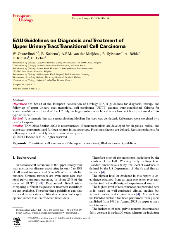 (PDF) EAU Guidelines on Diagnosis and Treatment of Upper Urinary Tract Transitional Cell Carcinoma