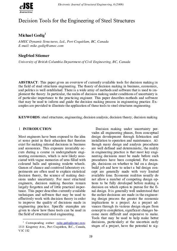 (PDF) Decision Tools for the Engineering of Steel Structures