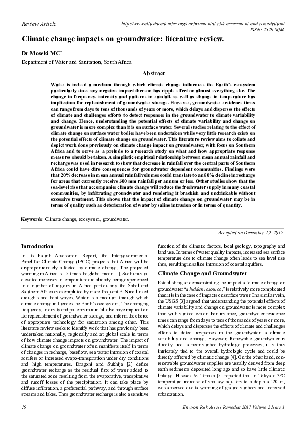 (PDF) Climate change impacts on groundwater: literature review