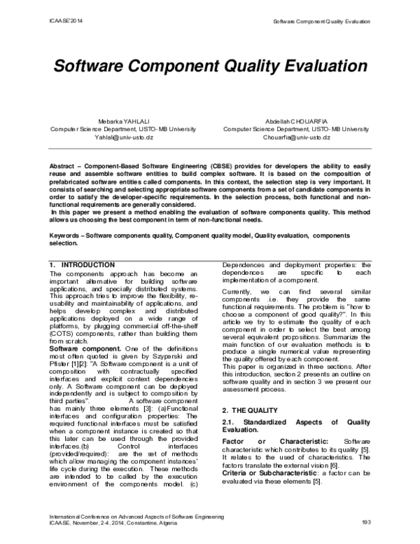 (PDF) Software Component Quality Evaluation