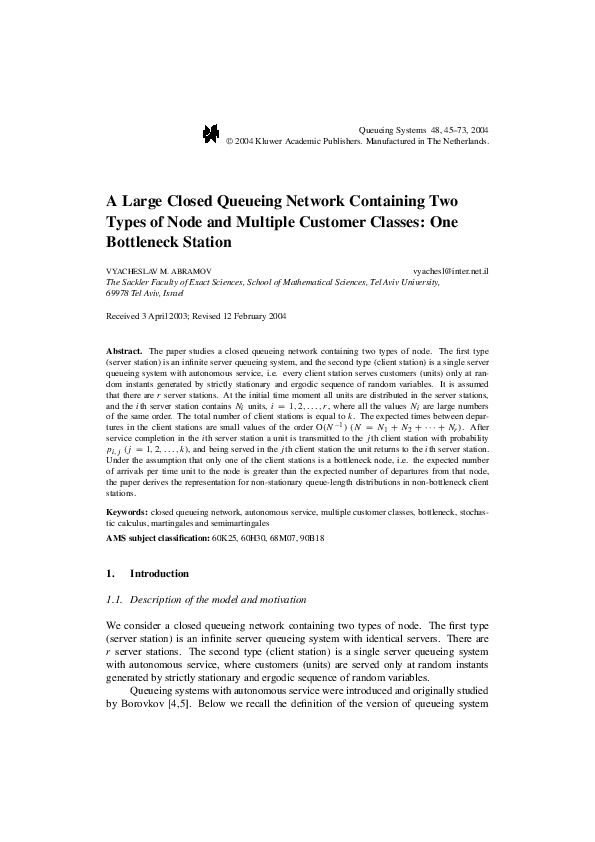 (PDF) A Large Closed Queueing Network Containing Two Types of Node and Multiple Customer Classes ...