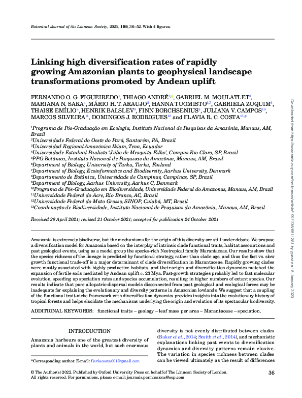 (PDF) Linking high diversification rates of rapidly growing Amazonian ...