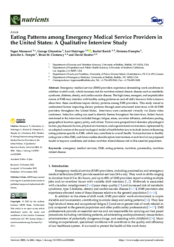 (PDF) Eating Patterns among Emergency Medical Service Providers in the ...