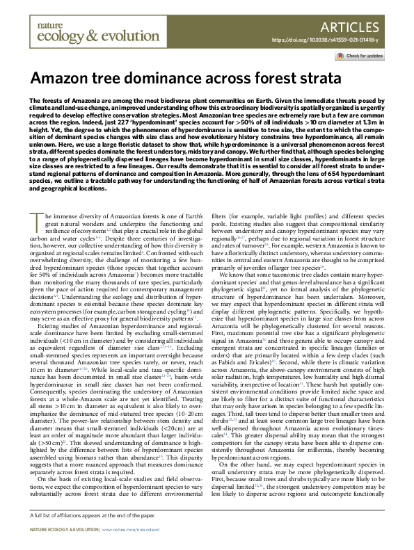 (PDF) Amazon tree dominance across forest strata