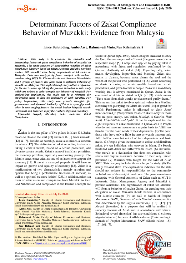 (PDF) Determinant Factors of Zakat Compliance Behavior of Muzakki: Evidence from Malaysia