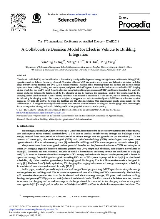 (PDF) A Collaborative Decision Model for Electric Vehicle to Building ...