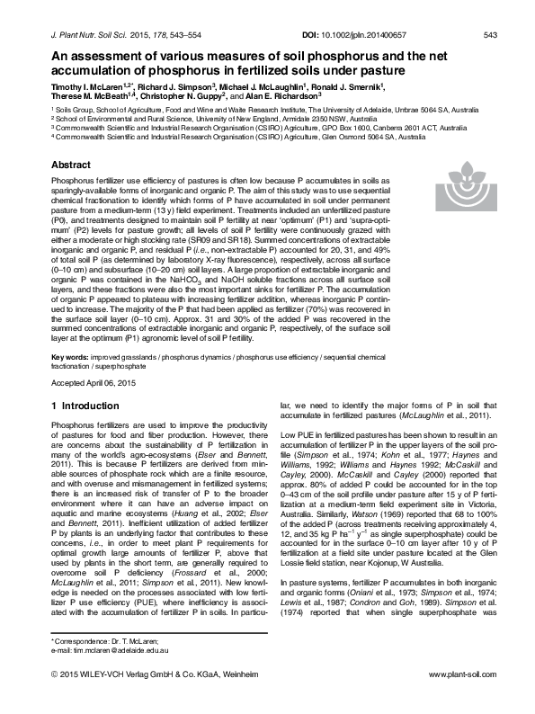 (PDF) An assessment of various measures of soil phosphorus and the net ...