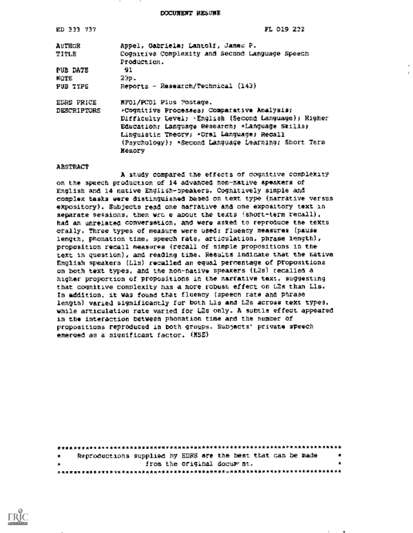 Pdf Cognitive Complexity And Second Language Speech Production