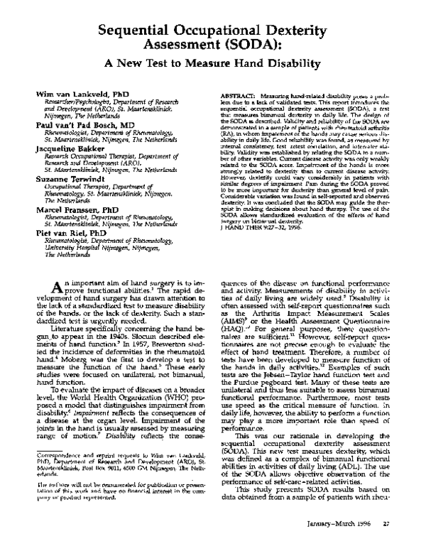 (PDF) Sequential Occupational Dexterity Assessment (SODA)