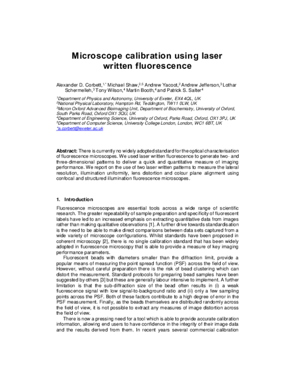 (PDF) Microscope calibration using laser written fluorescence