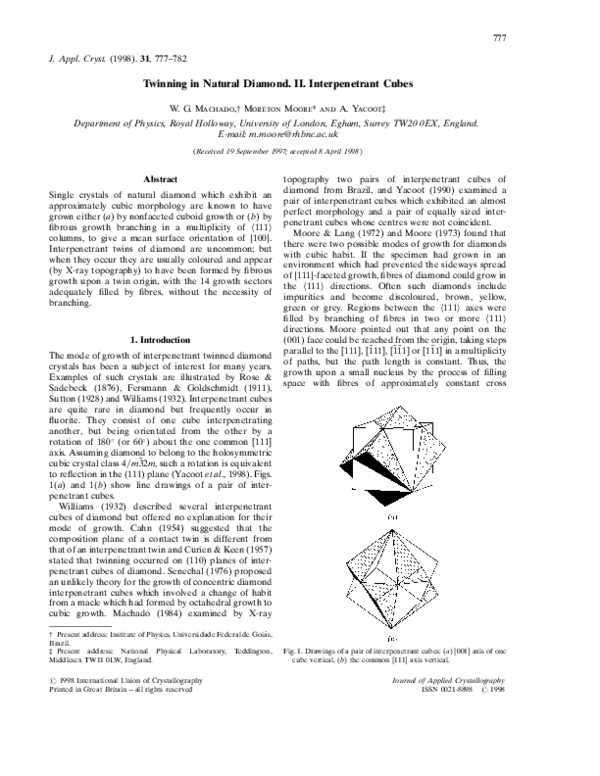 (PDF) Twinning in Natural Diamond. II. Interpenetrant Cubes