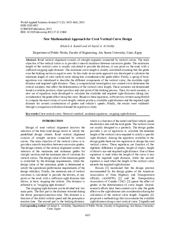 (PDF) New Mathematical Approach for Crest Vertical Curve Design