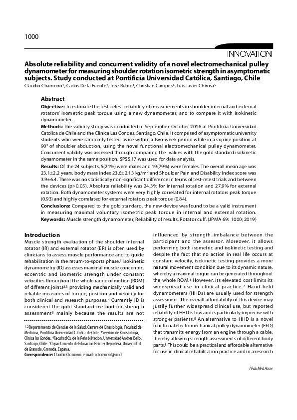 (PDF) Absolute reliability and concurrent validity of a novel electromechanical pulley ...