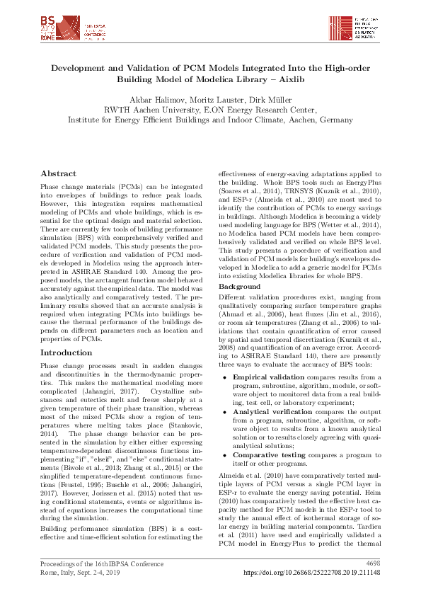 (PDF) Development and Validation of PCM Models Integrated Into the High Order Building Model of ...