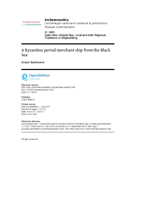 (PDF) A Byzantine period merchant ship from the Black Sea