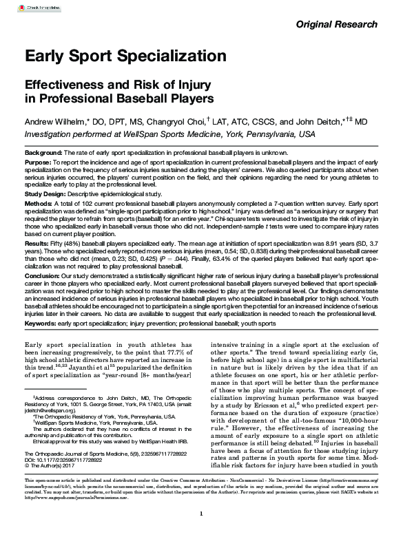 (PDF) Early Sport Specialization: Effectiveness and Risk of Injury in ...