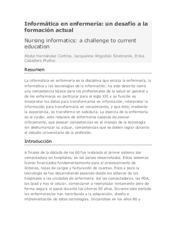 (PDF) Informática en enfermería: un desafío a la formación actual