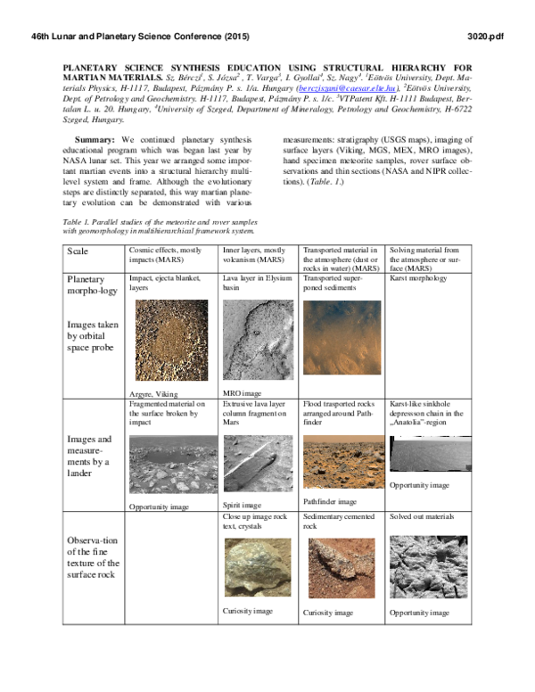(PDF) Planetary Science Synthesis Education Using Structural Hierarchy for Martian Materials