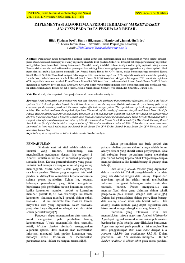 (PDF) Implementasi Algoritma Apriori Terhadap Market Basket Analysis Pada Data Penjualan Retail