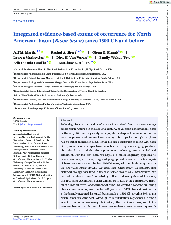 (PDF) Integrated evidence-based extent of occurrence for North American ...