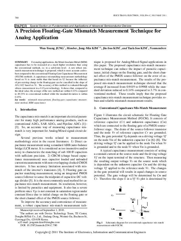 (PDF) A Precision Floating-Gate Mismatch Measurement Technique for ...