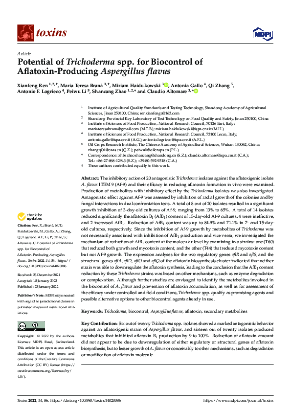 Pdf Potential Of Trichoderma Spp For Biocontrol Of Aflatoxin Producing Aspergillus Flavus