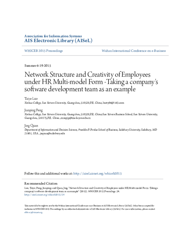 (PDF) Network Structure and Creativity of Employees under HR Multi ...