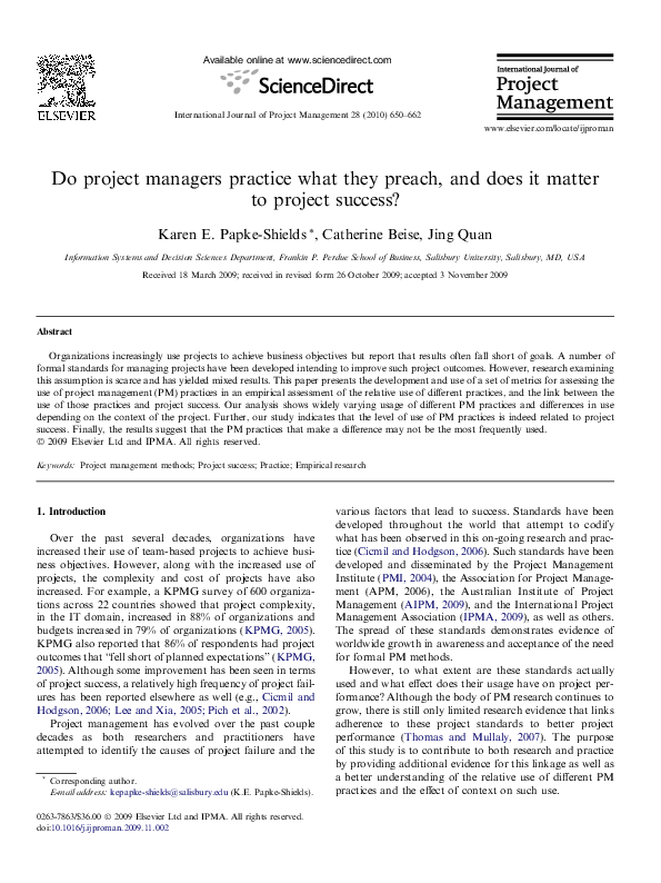 (PDF) Do project managers practice what they preach, and does it matter ...