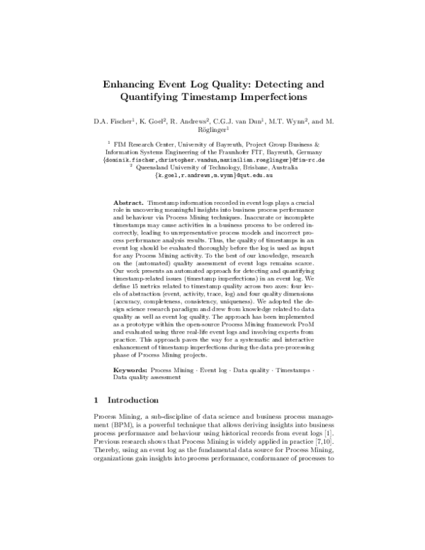 (PDF) Enhancing Event Log Quality: Detecting and Quantifying Timestamp Imperfections