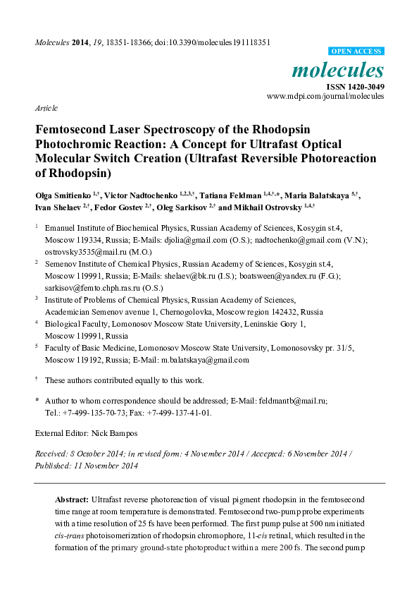 (PDF) Femtosecond Laser Spectroscopy of the Rhodopsin Photochromic ...