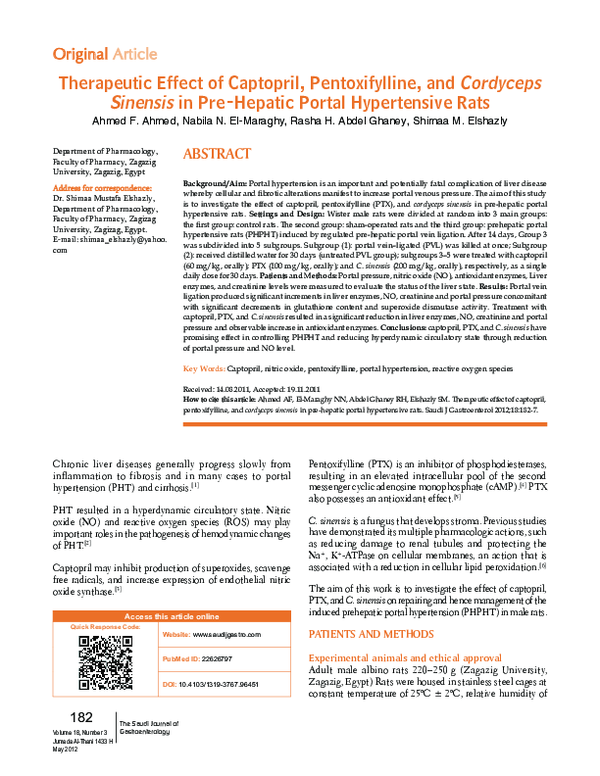 (PDF) Therapeutic effect of captopril, pentoxifylline, and cordyceps ...