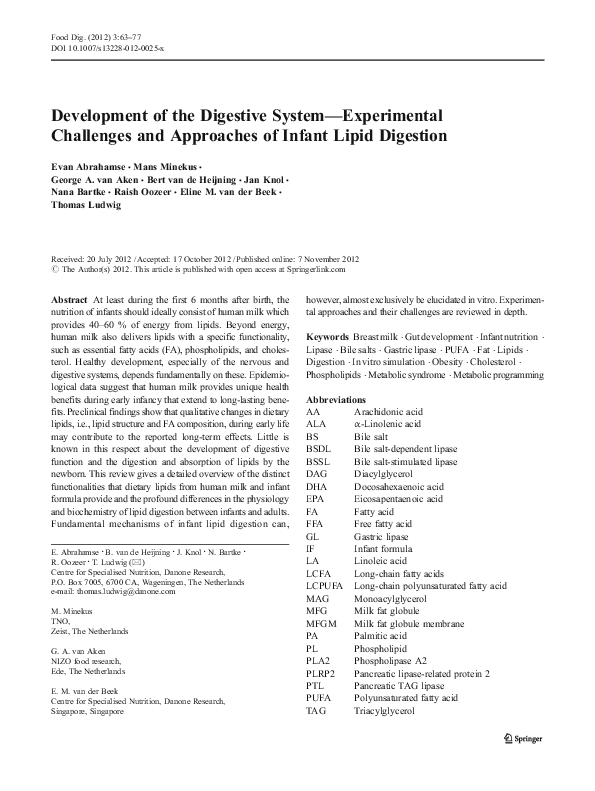 (PDF) Development of the Digestive System—Experimental Challenges and ...