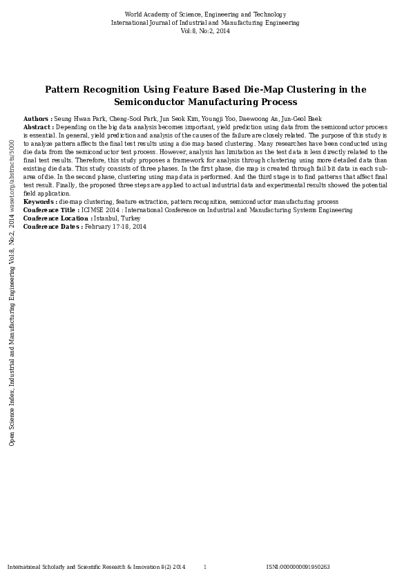(PDF) Pattern Recognition Using Feature Based Die-Map Clusteringin The ... (PDF) Pattern Recognition Using Feature Based Die-Map Clusteringin The ...