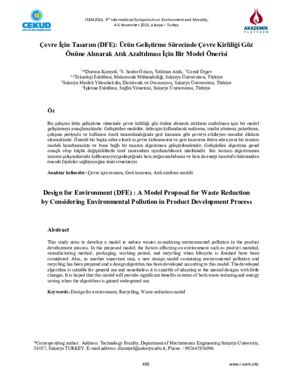 (PDF) Design for Environment ( DFE ) : A Model Proposal for Waste Reduction by Considering ...