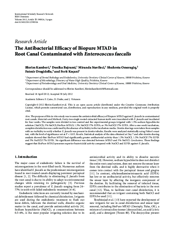 (PDF) The Antibacterial Efficacy of Biopure MTAD in Root Canal ...